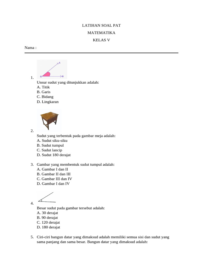 Latihan Soal Pat MTK Kelas 5 Kurikulum Merdeka | PDF | Teaching Methods & Materials