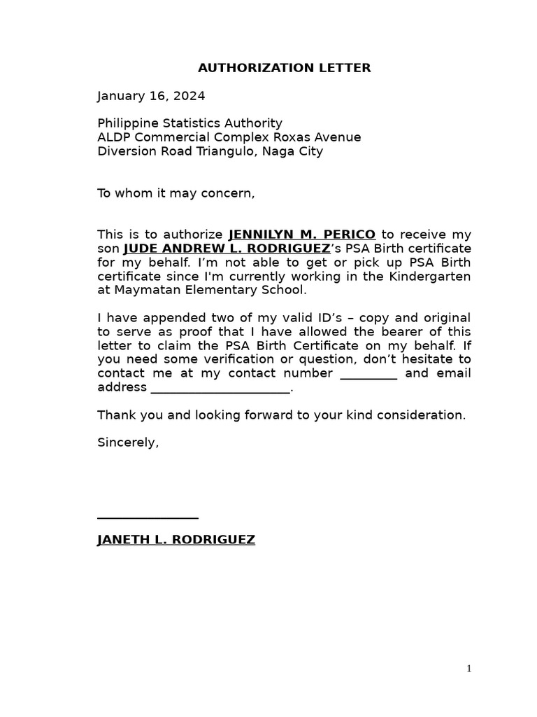 Authorization Letter | PDF