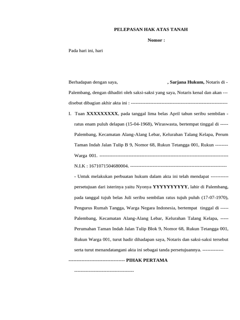 Contoh Akta Pelepasan Hak | PDF