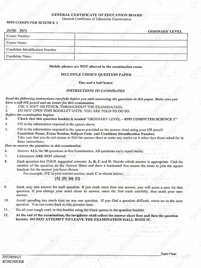 Ol 2022 Computer Science p1 Copy | PDF Ol 2022 Computer Science p1 Copy | PDF