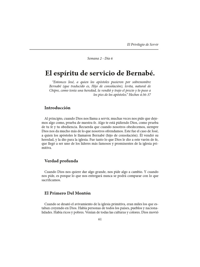 Lección 13 - El Espíritu de Servicio de Bernabé. | PDF