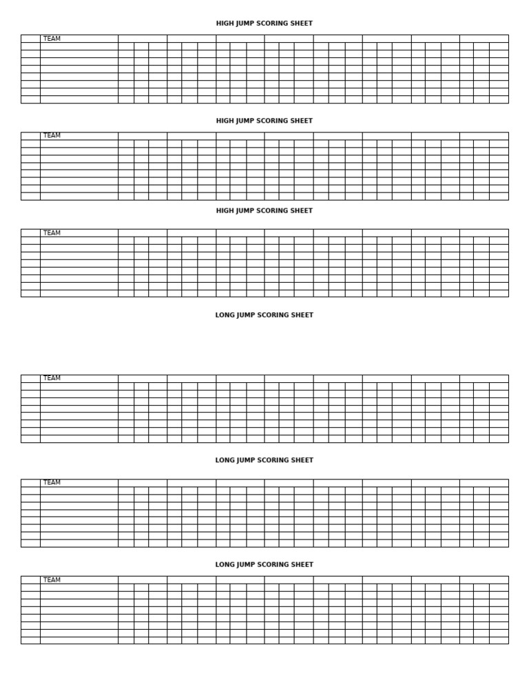 High Jump Scoring Sheet | PDF
