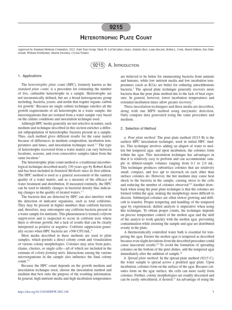 9215 Heterotrophic Plate Count | PDF