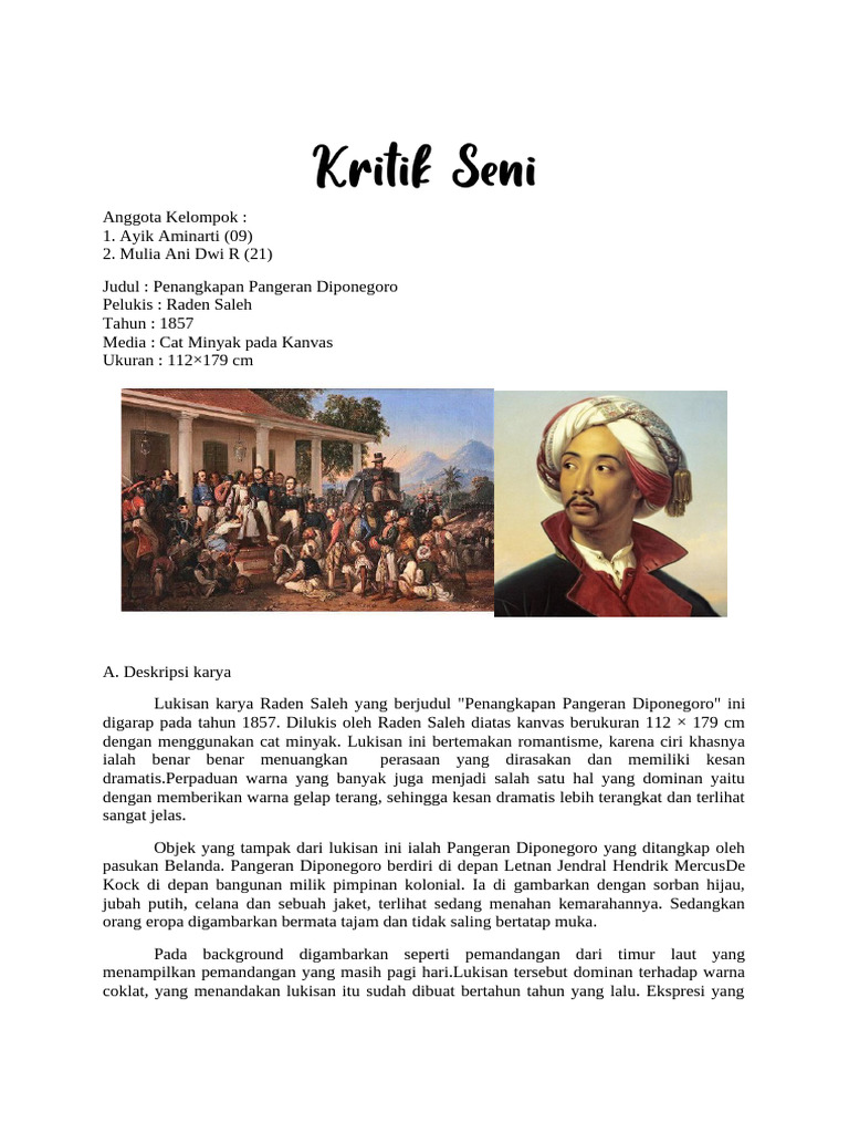 Kritik Seni Penangkapan Pangeran Diponegoro-Raden Saleh | PDF
