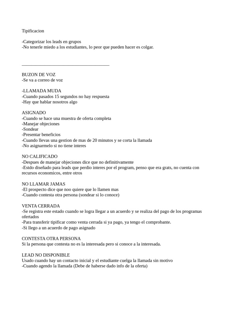 Tipificacion Five 9 y Llamada | PDF