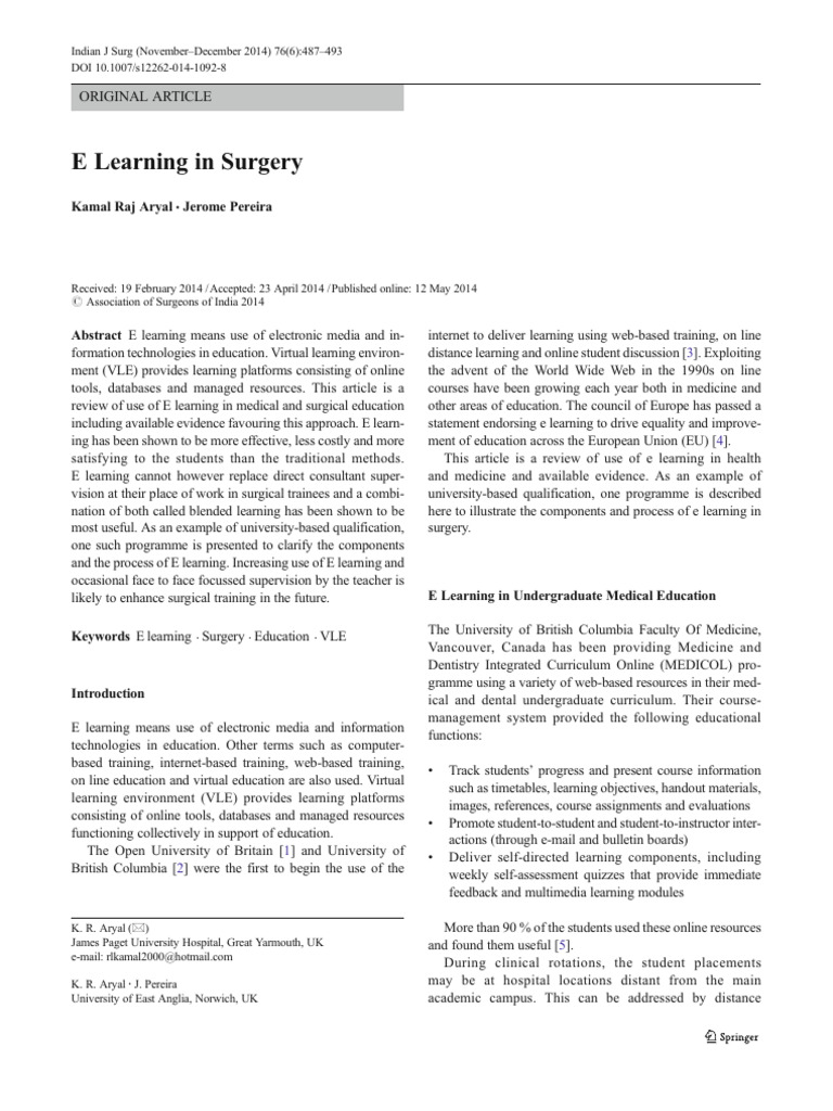 E Learning in Surgery: Original Article | PDF