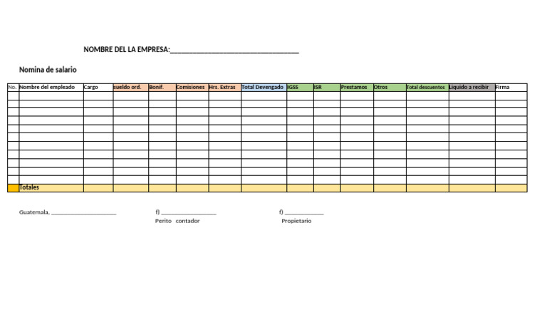 lIBRO DE PLANILLA VACIO | PDF