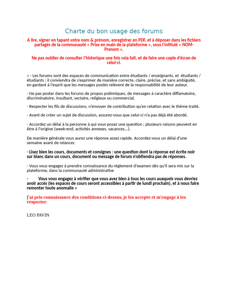 Charte Bon Usage | PDF