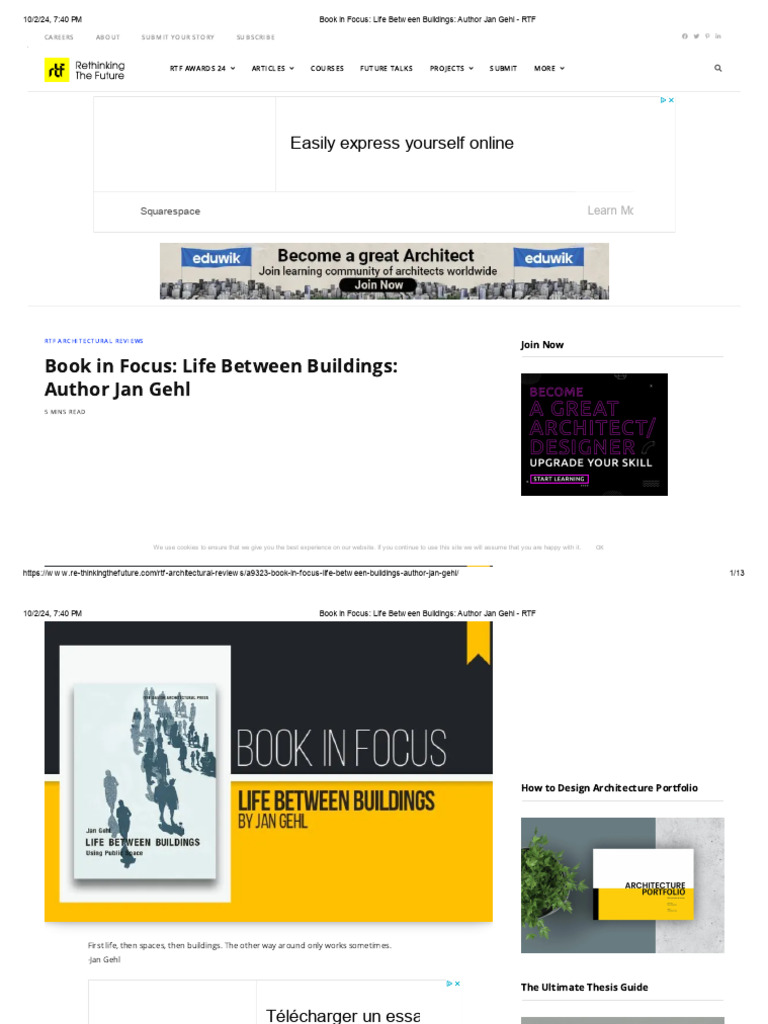 Book in Focus - Life Between Buildings - Author Jan Gehl | PDF