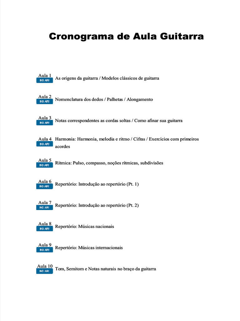PDF Cronograma de Aula Guitarra - Compress | PDF