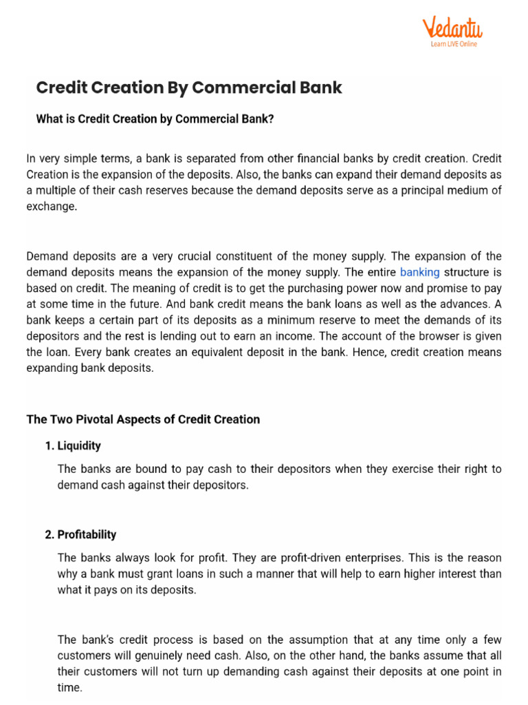 Credit Creation by Commercial Bank | PDF