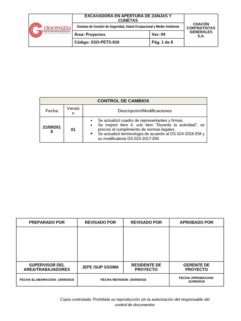 Sso-Pets-010 Excavadora en Apertura de Zanjas y Canal | PDF
