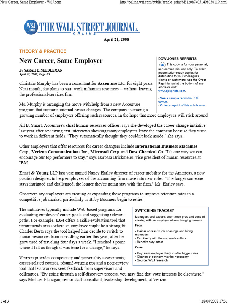 WSJ - New Career Same Employer | PDF