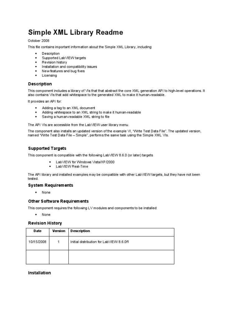 Simple XML Library Readme: Description | PDF | Application Programming ...