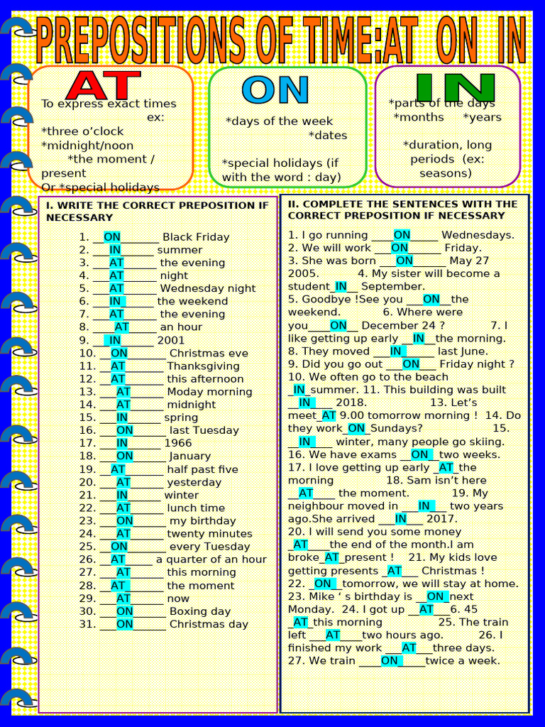 Prepositions of Time | PDF