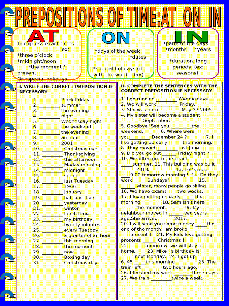Prepositions of Time | PDF