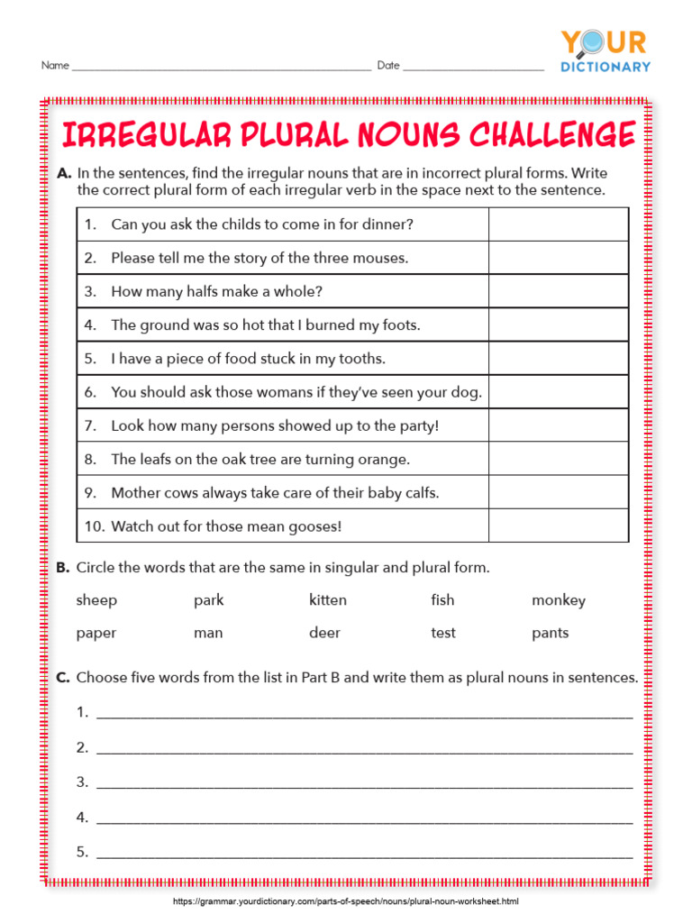 Irregular Plural Nouns Challenge | PDF