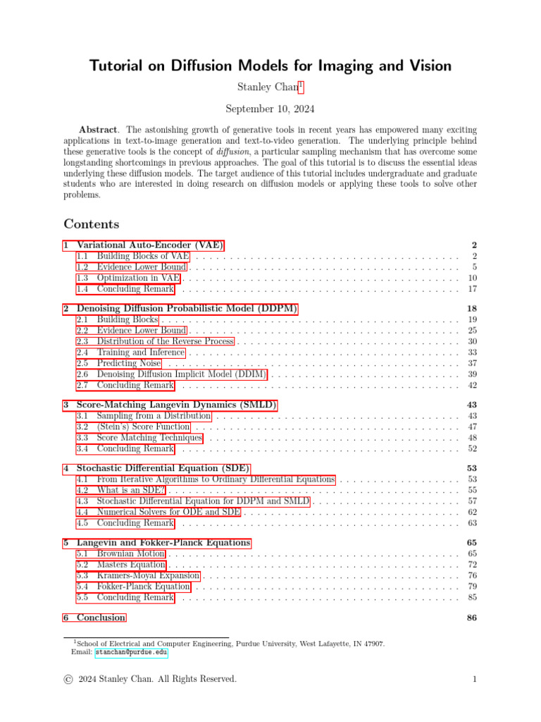 Tutorial On Diffusion Models For Imaging and Vision: Stanley Chan September 10, 2024 | PDF ...