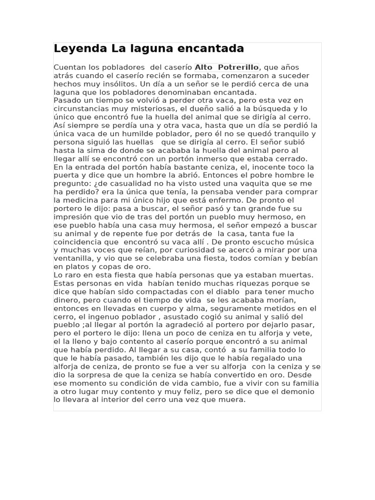 Leyenda La laguna encantada | PDF