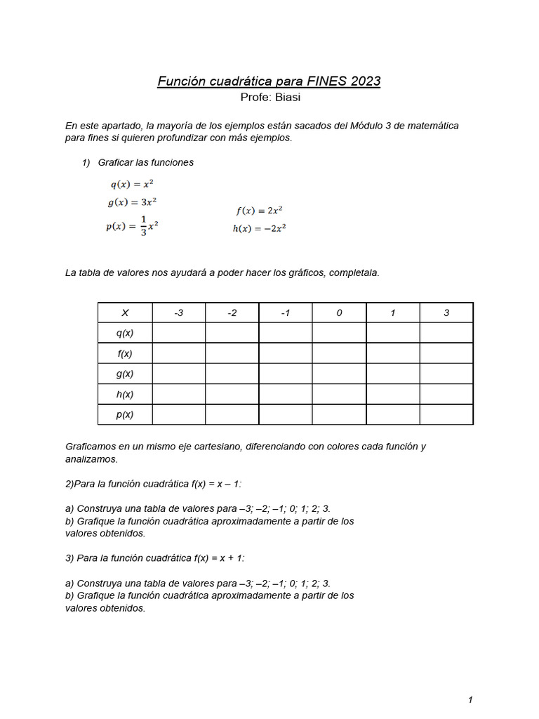 funcion cuadratica clase 3_4 Fines | PDF