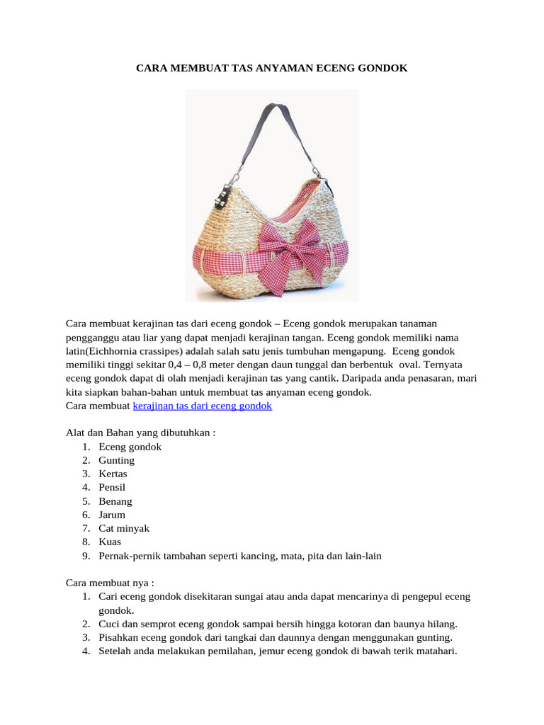 CARA MEMBUAT TAS ANYAMAN ECENG GONDOK | PDF