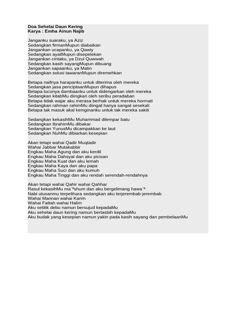 Doa Sehelai Daun Kering | PDF