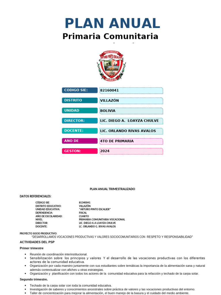 4to de Primaria Pat - 2024 | PDF