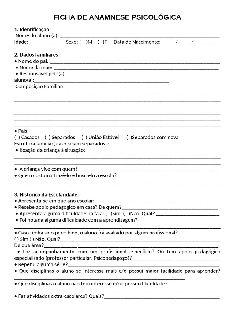 3. FICHA DE ANAMNESE - Psicológica 2017 | PDF