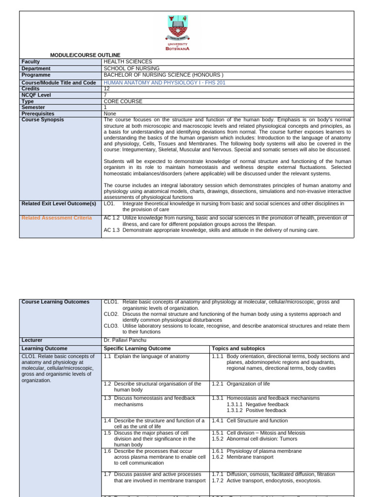 FHS 201 Course Outline | PDF