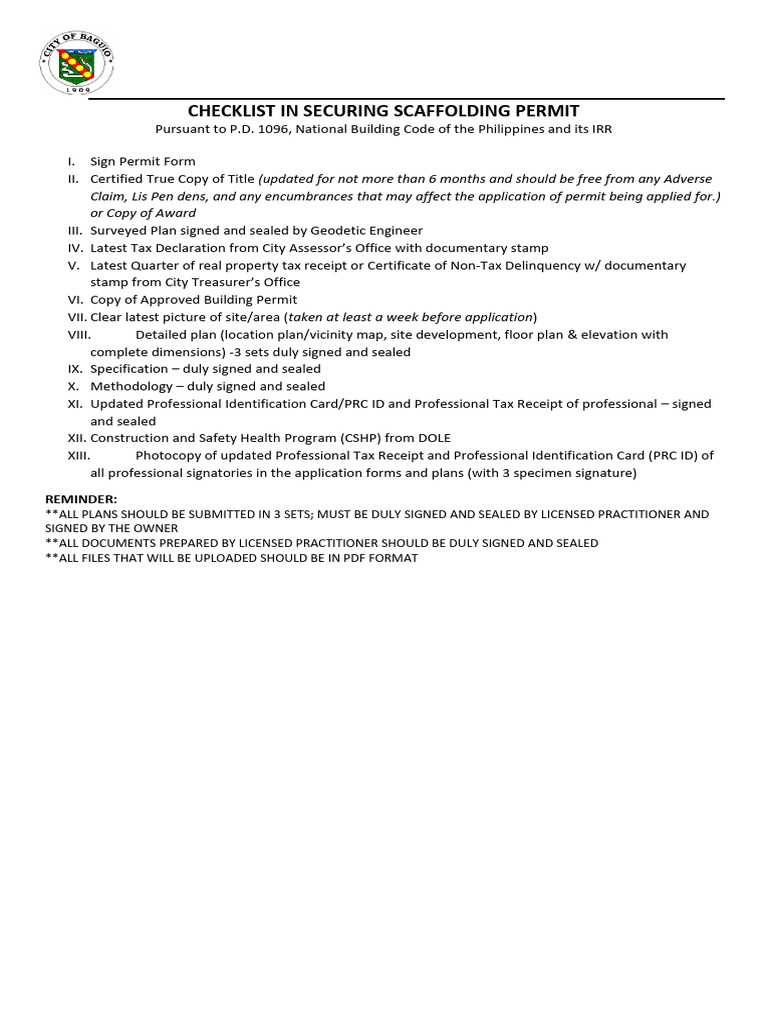 Checklist in Securing Scaffolding Permit | PDF
