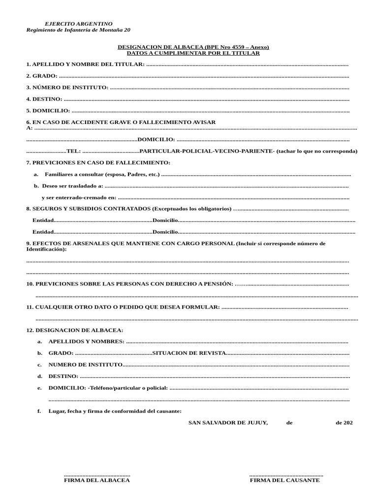 Formulario Albacea 2023 - A4-1-1 | PDF