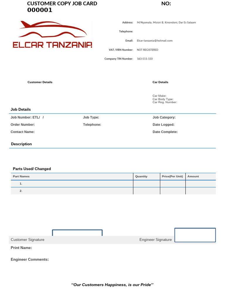 Auto Service Job Card | PDF