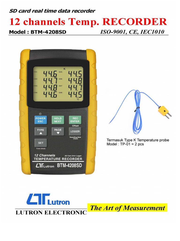 LUTRON BTM-4208SD 12 Channel Temp Recorder | PDF