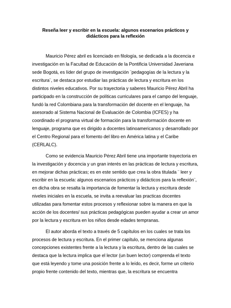 Reseña leer y escribir en la escuela | PDF