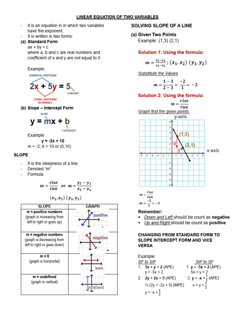 q1 - Reviewer 2 - Linear Equation of Two Variables | PDF