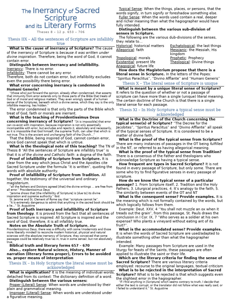 HS EXAM III - The Inerrancy of Scripture, and It's Literary Forms | PDF