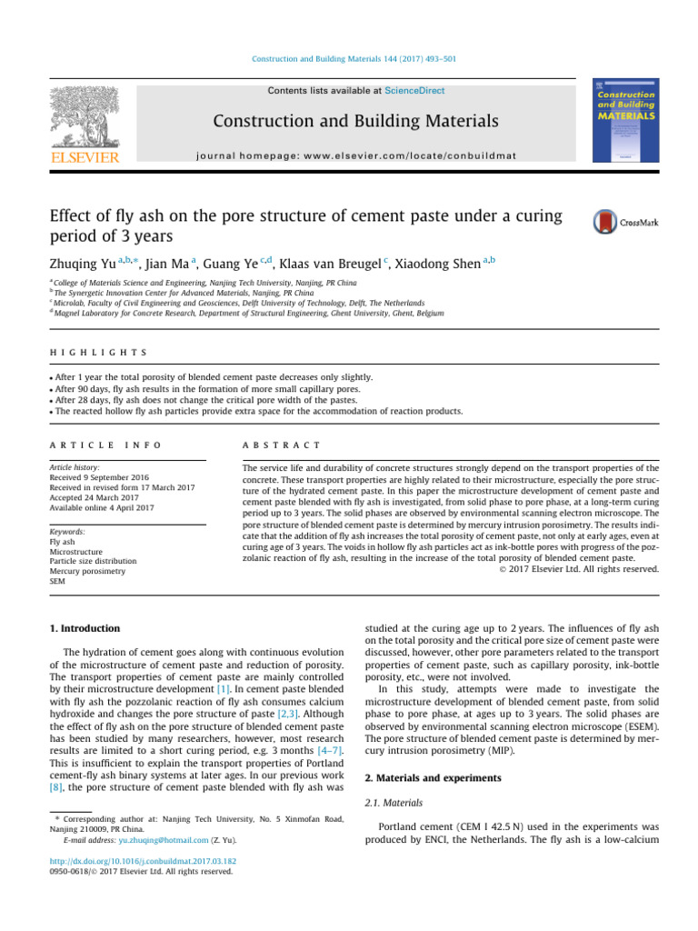 Effect of Fly Ash On The Pore Structure of Cement Paste Under A Curing ...