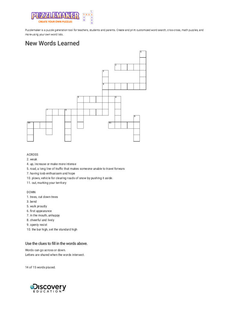 Criss Cross Puzzle - Discovery Education Puzzlemaker | PDF | Language ...