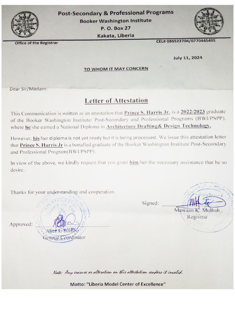 Attestation Letter | PDF