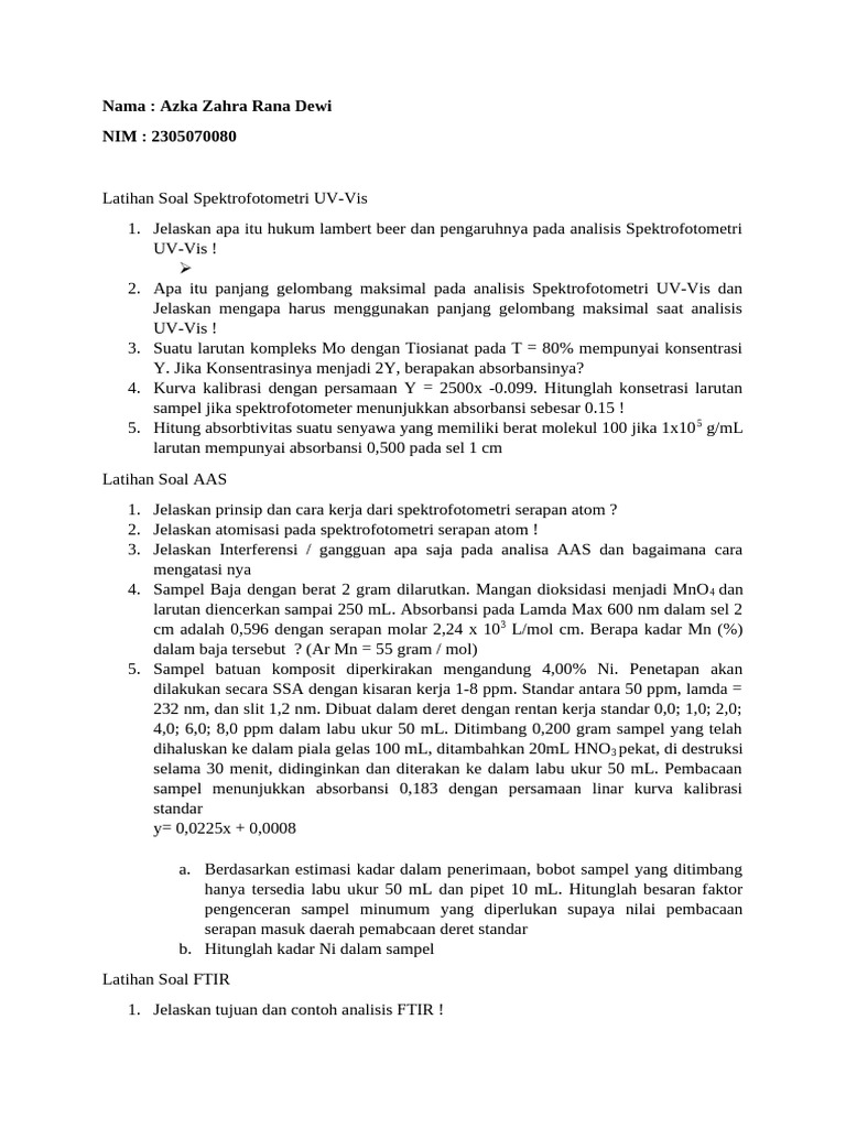 Latihan Soal AAS Dan FTIR | PDF