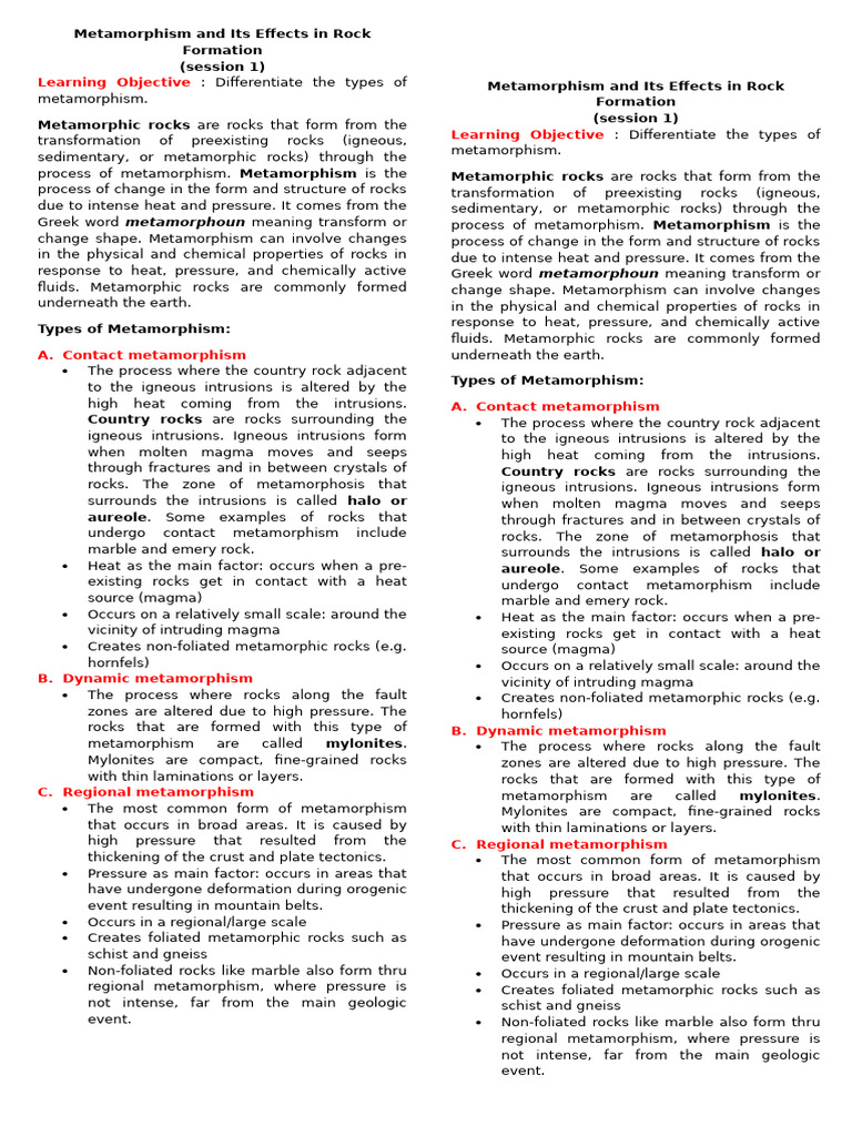 Metamorphism and Its Effects in Rock Formation | PDF