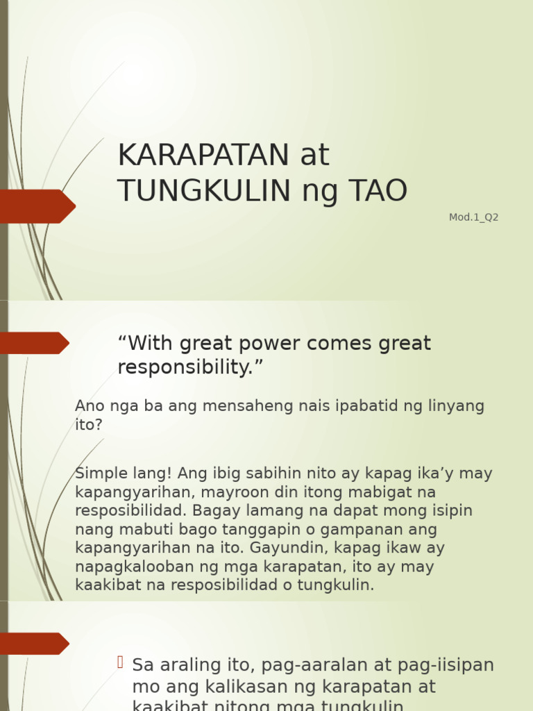 Karapatan at Tungkulin NG Tao | PDF