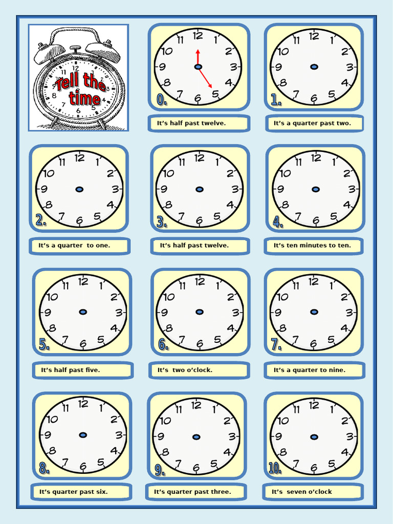 Tell The Time Grammar Drills Picture Description Exercises Tests ...