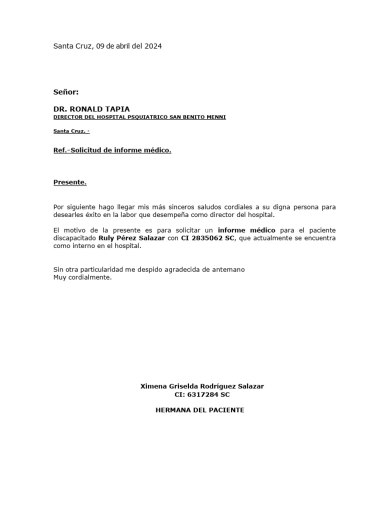 Carta de Solicitud de Informe Medico (HPBM) | PDF