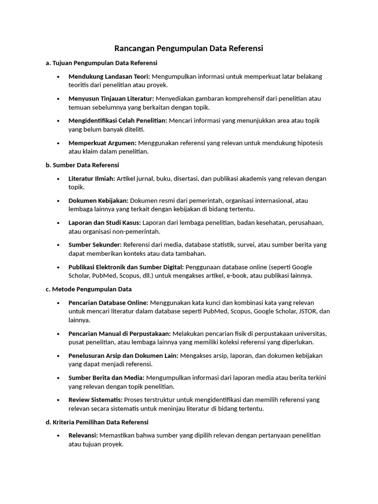 Rancangan Pengumpulan Data Referensi | PDF