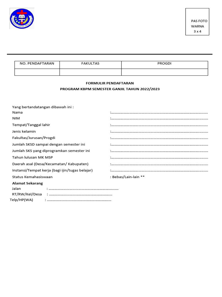 46 Ais - Database.model - file.LampiranPengumumanAkademis Formulir+KBPM+GANJIL+2022-2023 | PDF
