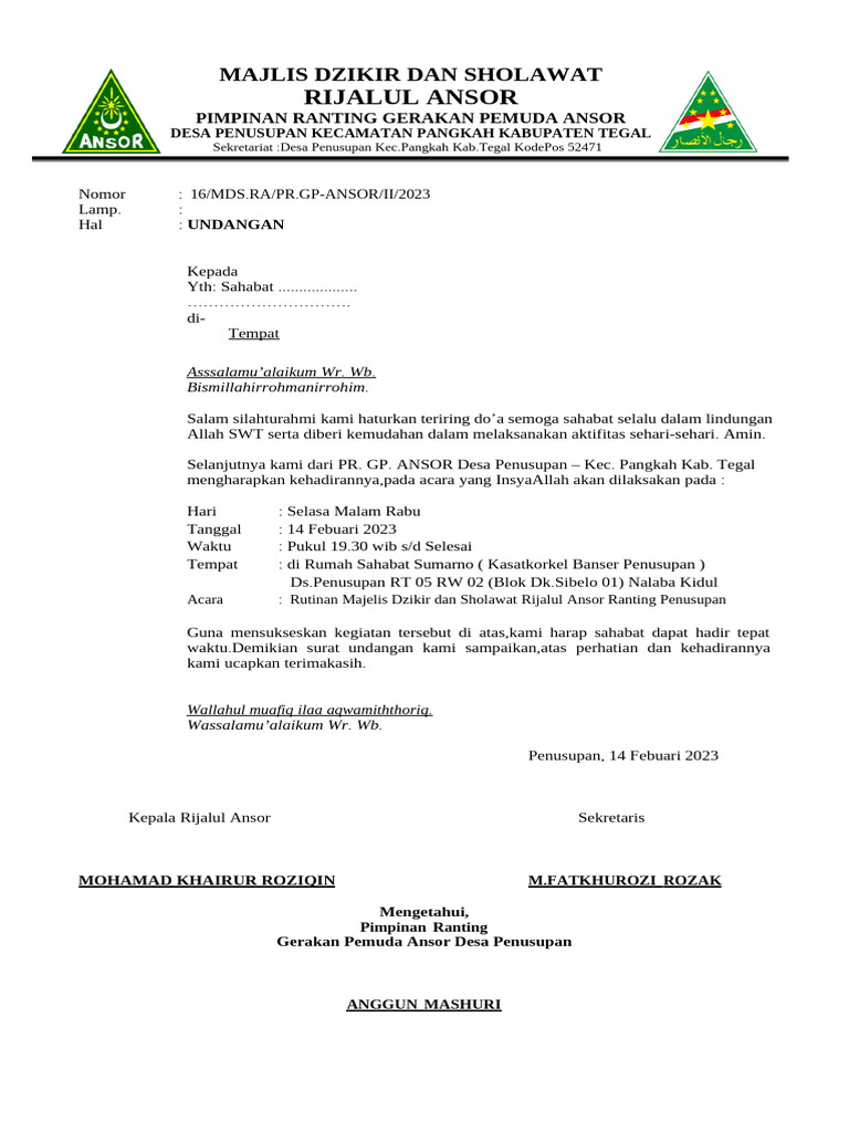 Undangan Rijalul Ansor | PDF