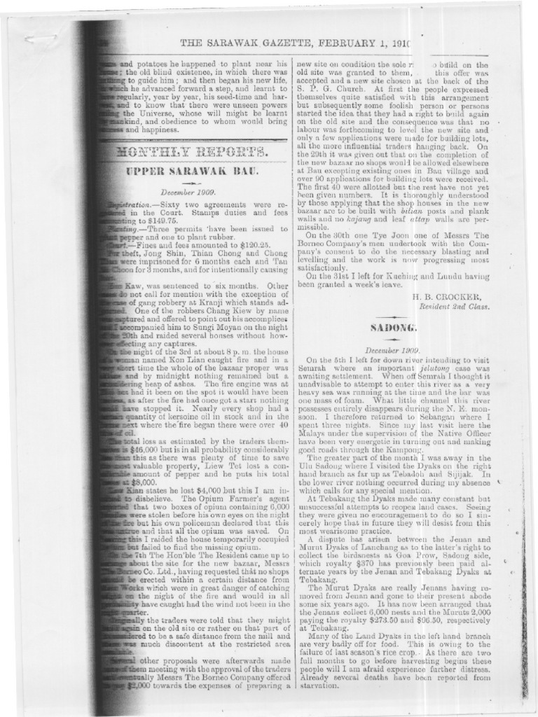 1910 Sarawak Gazette Upper Sarawak News | PDF | Nature