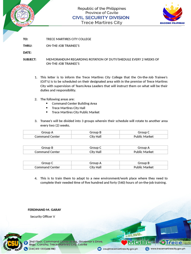 MEMO Schedule Rotation | PDF
