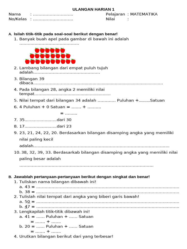 Ulangan Harian MTK 1 | PDF